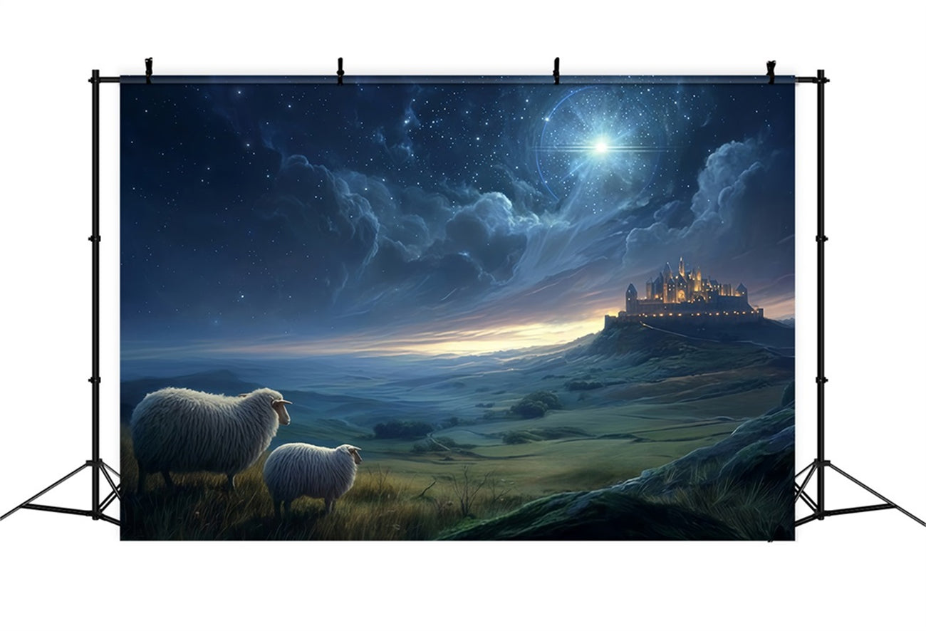 Nativity Backdrop Shepherds Watching Distant Light Christmas Backdrops