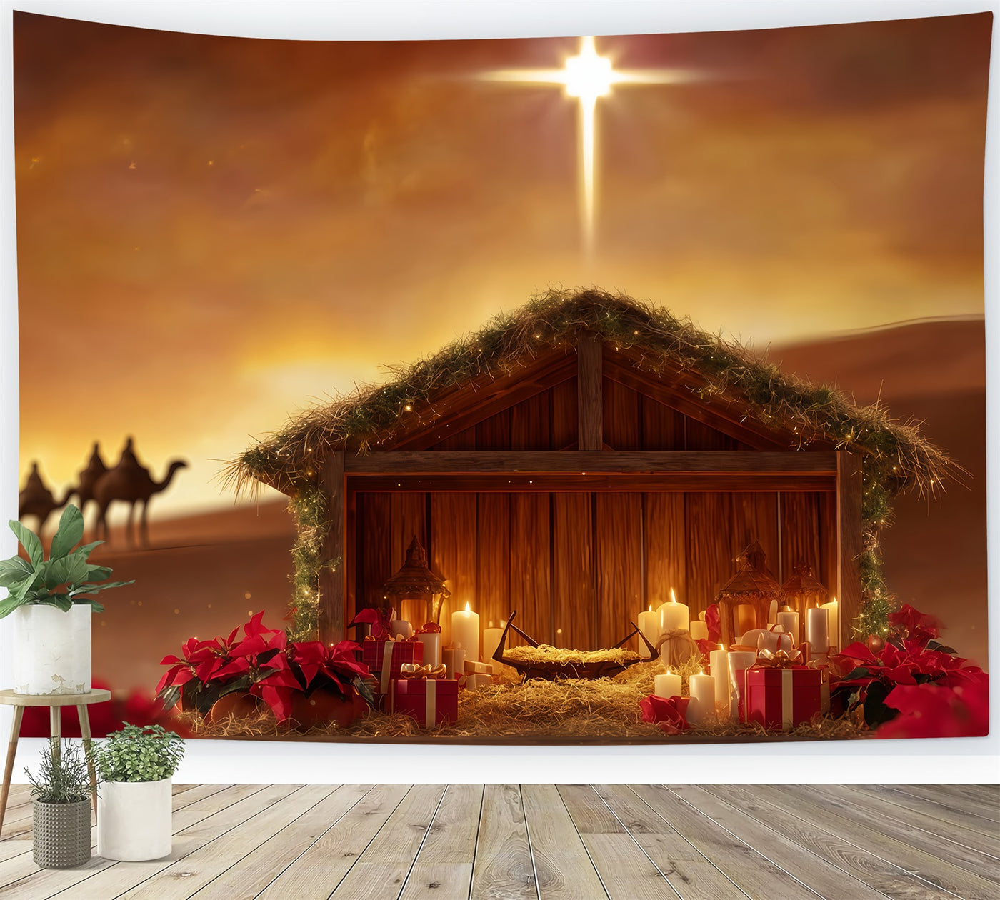 Nativity Backdrop Manger Star Desert Glow Christmas Photo Backdrops TW