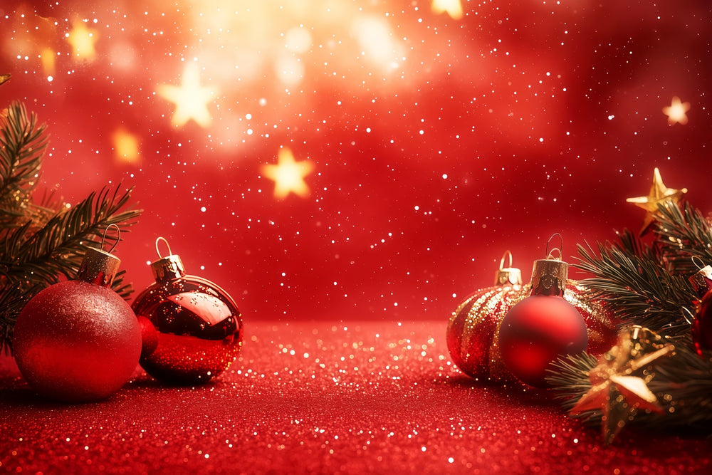 New Years Backdrops Radiant Red Ornaments Happy New Year 2026 Backdrop