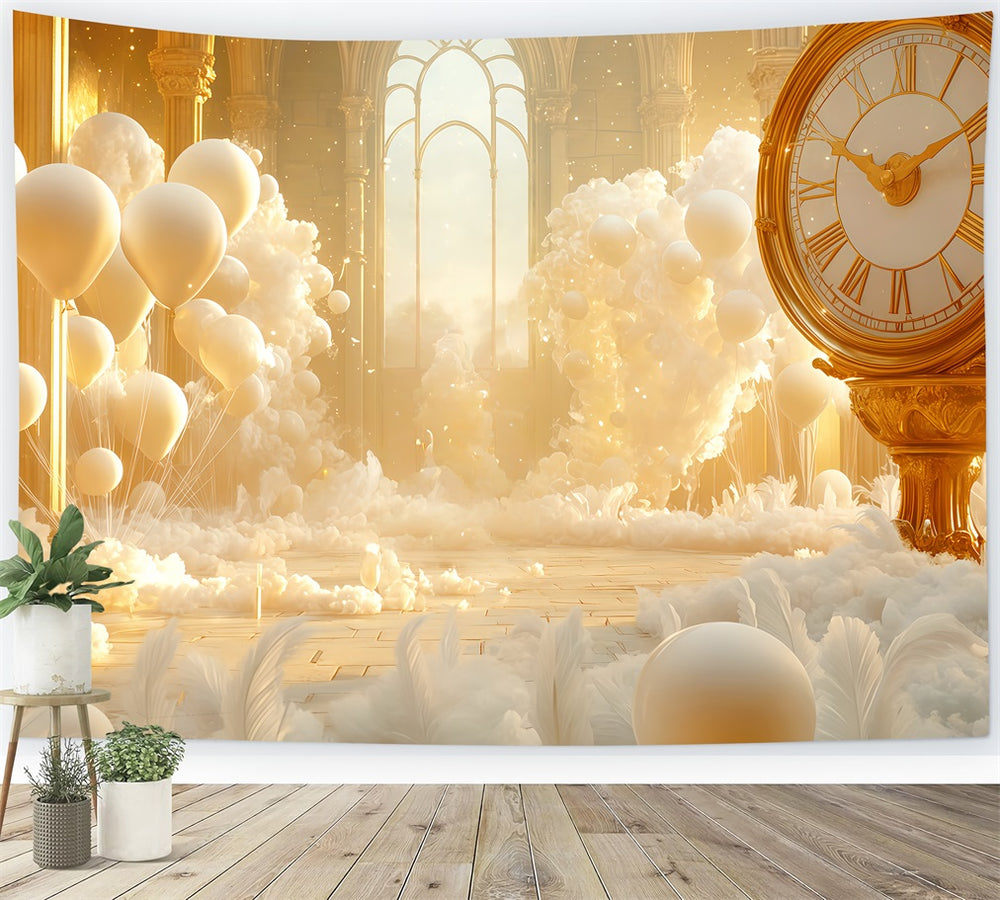 New Year Backdrop Ideas Golden Cloud Balloon Fantasy Countdown Clock B