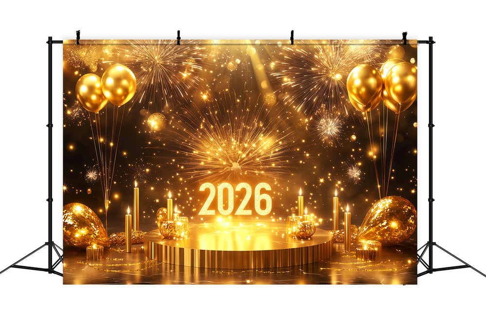 2026 New Year Backdrop Stage Balloon Sparkling Fireworks Gold Glitter