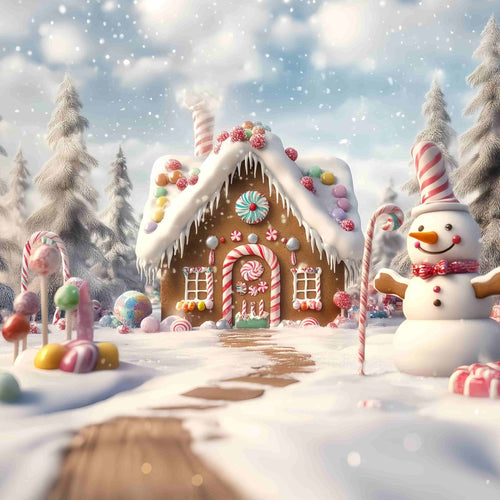 Candyland Christmas Backdrop Gingerbread House Snowman Candy Garden Ch