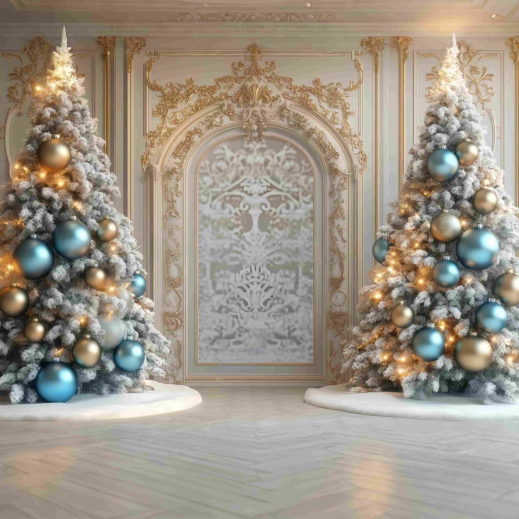 Christmas Tree Backdrop Golden Trim Frosted Trees Archway Christmas Ba
