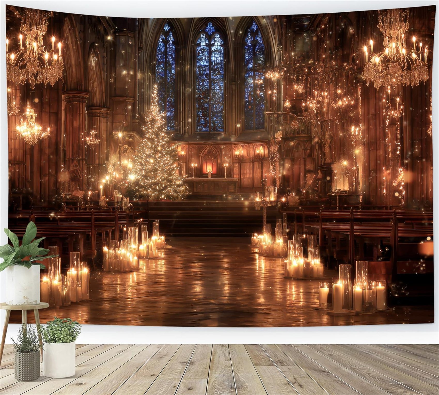Church Backdrop Golden Candlelit Cathedral Magic Christmas Photography