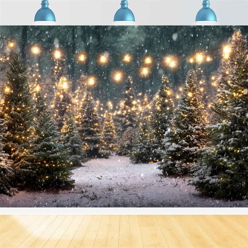 Christmas Farm Backdrop Twinkling Forest Lights Christmas Tree Backdro