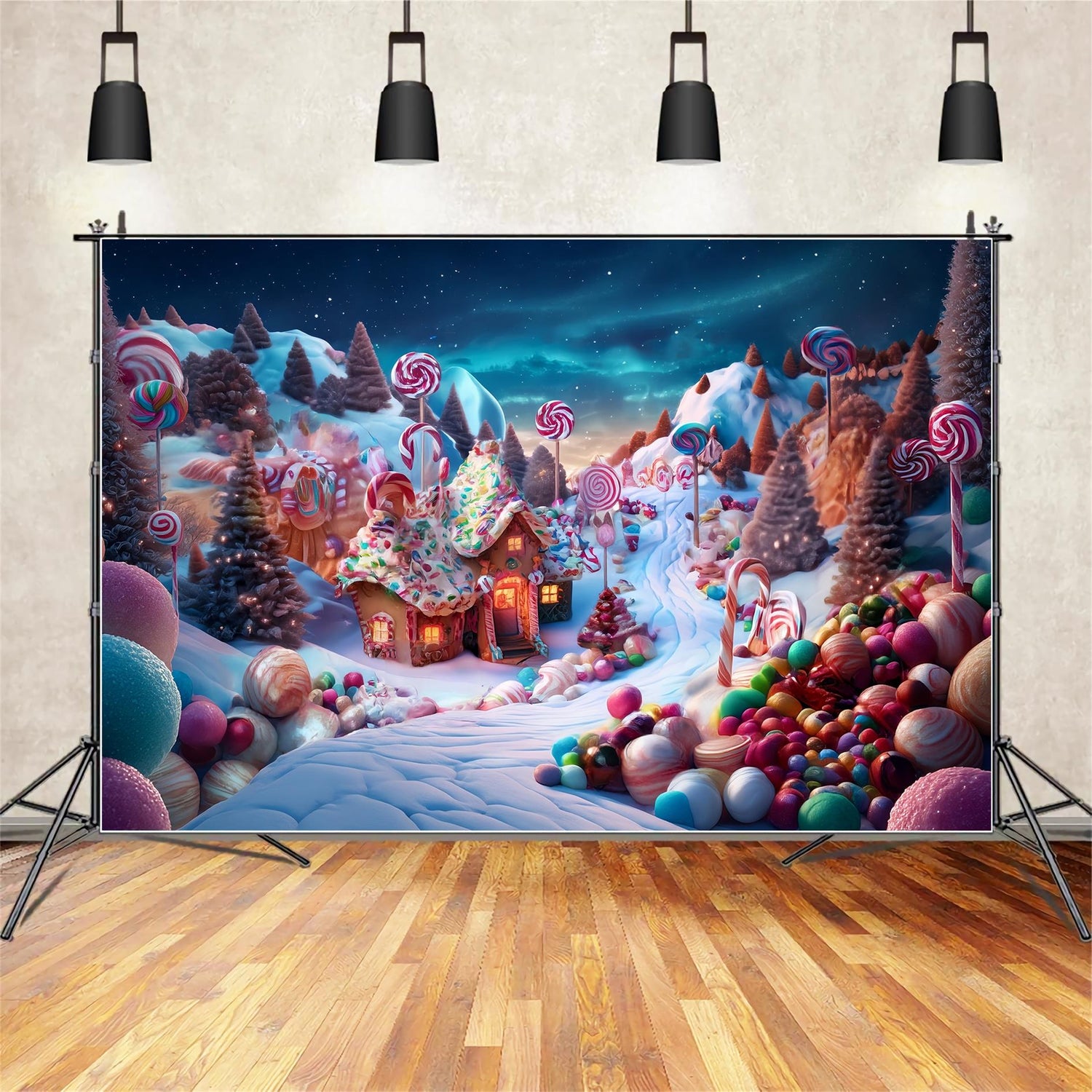 Candyland Backdrop Candy Wonderland Gingerbread Cottage Christmas Phot