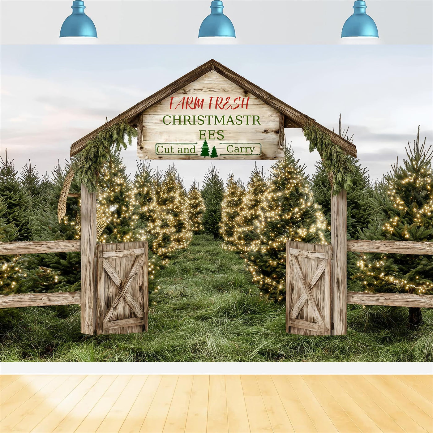 Christmas Farm Backdrop Farm Fresh Evergreen Path Professional Christm