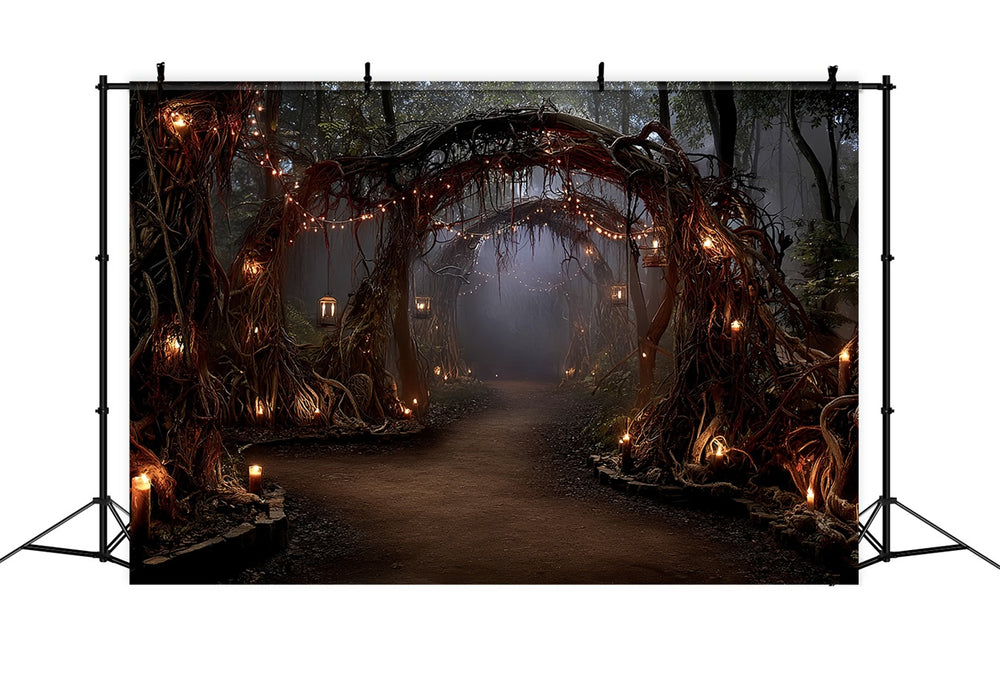 Creepy Forest Backdrop Lantern Path Twisted Roots Dark Forest Backdrop