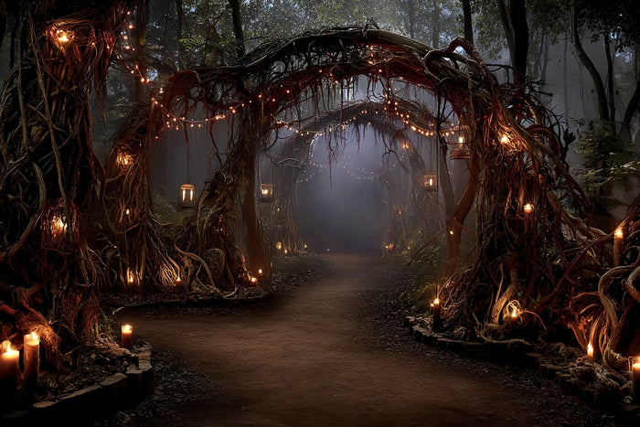 Creepy Forest Backdrop Lantern Path Twisted Roots Dark Forest Backdrop