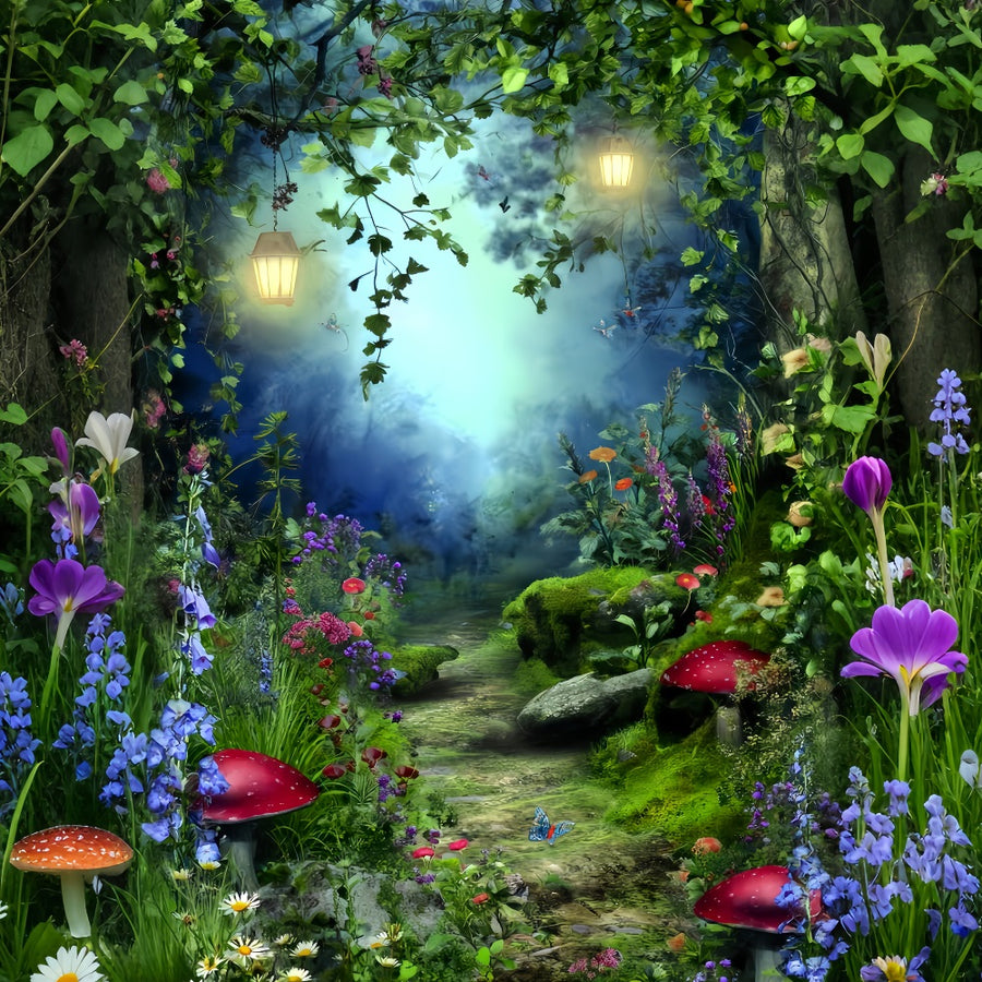 Magical Forest Backdrop Fairy Garden Lantern Fairytale Forest Backdrop