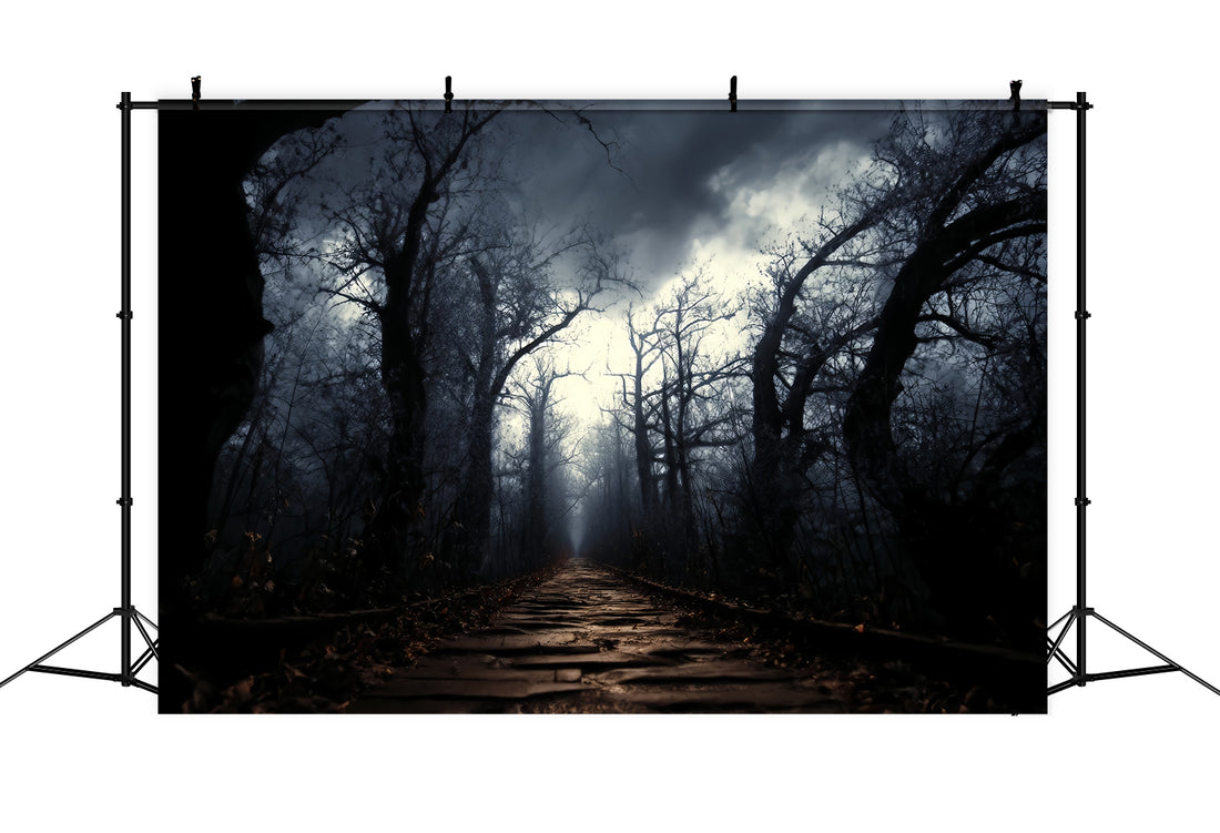 Spooky Forest Backdrop Dark Haunted Pathway Mist Dark Forest Backdrop