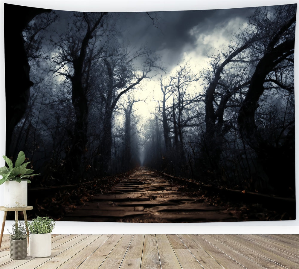 Spooky Forest Backdrop Dark Haunted Pathway Mist Dark Forest Backdrop