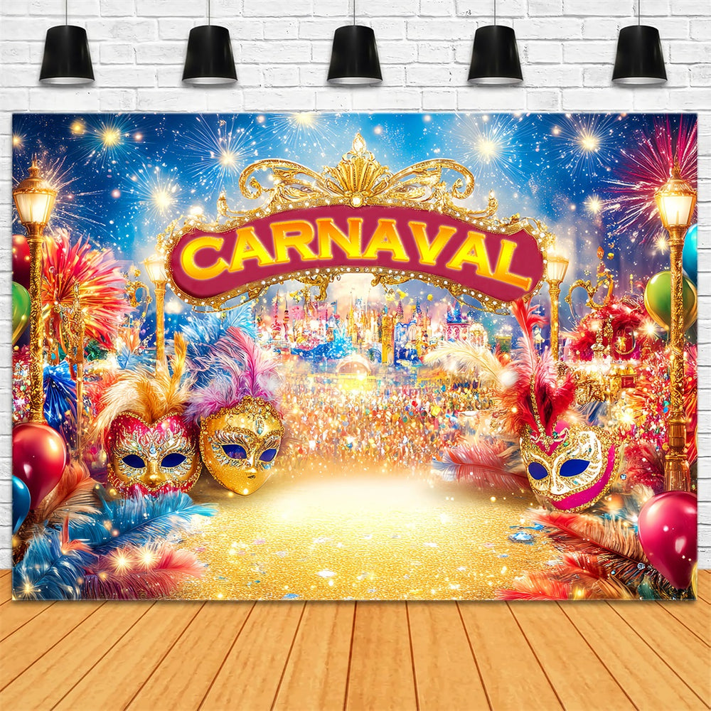 Mask Carnival Backdrop Golden Masks Fireworks Carnival Backdrop TWW59-