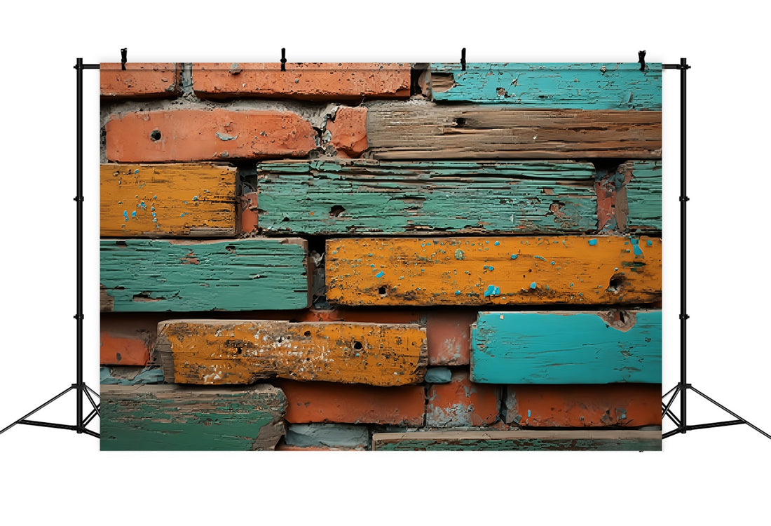 Brick Backdrops Weathered Painted Wooden Wall Brick Wall Photo Backdro