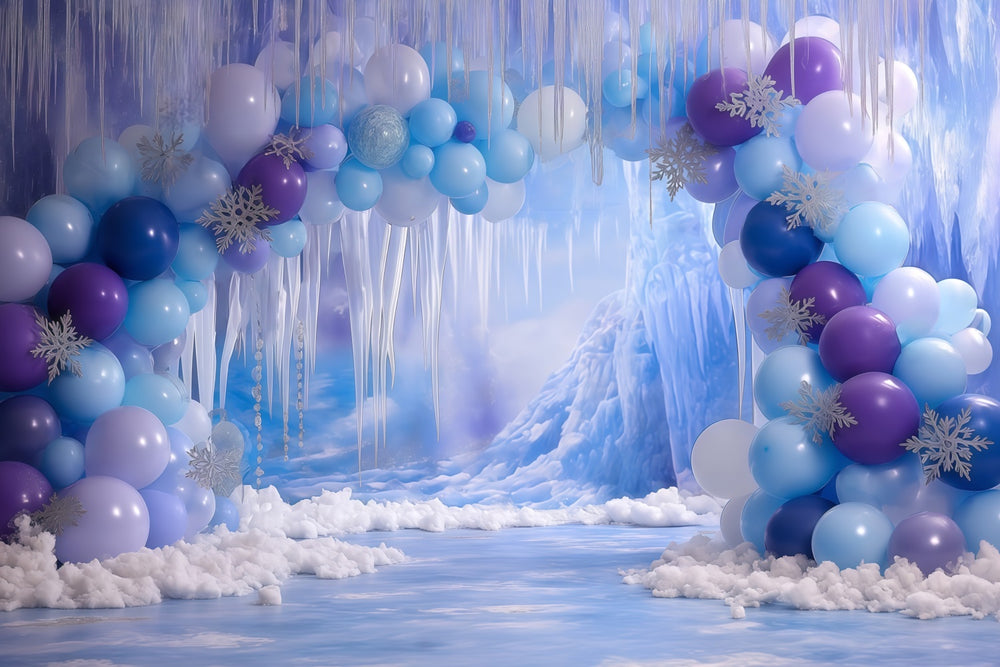 Cake Smash Backdrop Girl Frozen Ice Cave Fantasy Happy Birthday Backdr