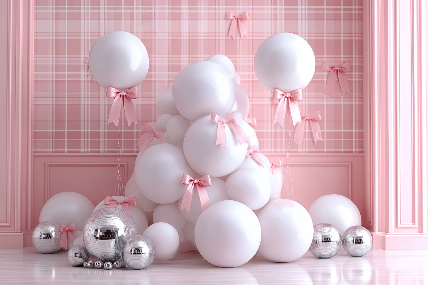 Cake Smash Backdrop Pink Bow Glam Balloons Smash Cake Backdrop TWW59-2
