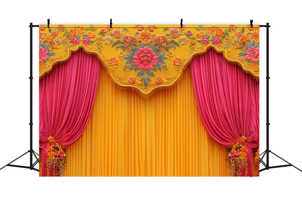 Wedding Indian Backdrop Vibrant Floral Curtain Drapes Wedding Backdrop