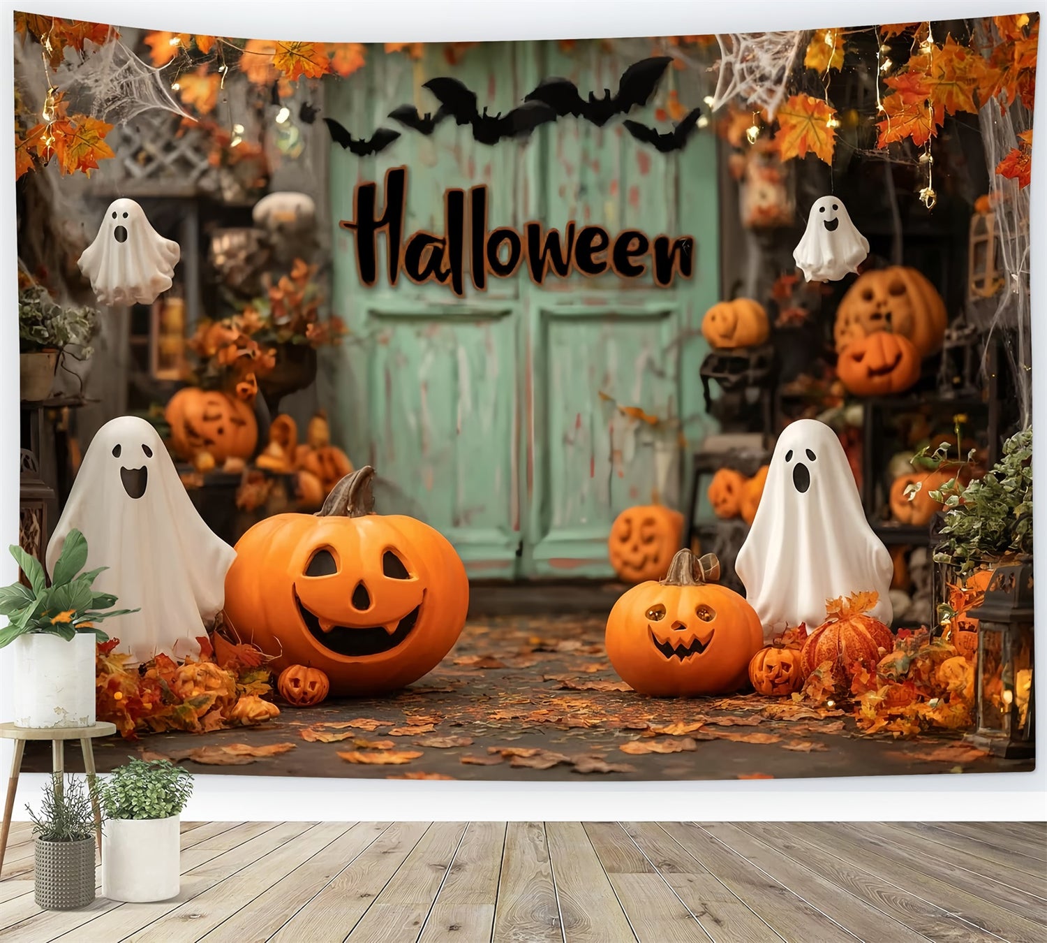 Halloween Ghost Backdrop Smiling Pumpkins Autumn Ghosts Halloween Phot
