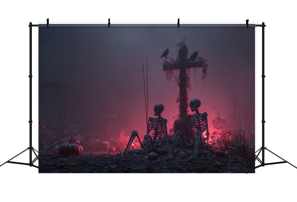 Halloween Horror Backdrop Skeletons Cross Red Mist Scary Halloween Bac
