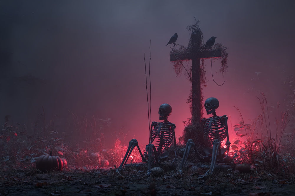 Halloween Horror Backdrop Skeletons Cross Red Mist Scary Halloween Bac