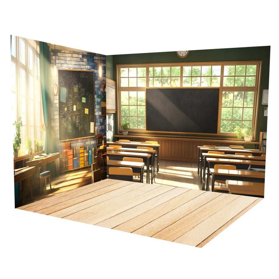 School Classroom Backdrop Sunny Classroom Window Backdrop Room Set TWW