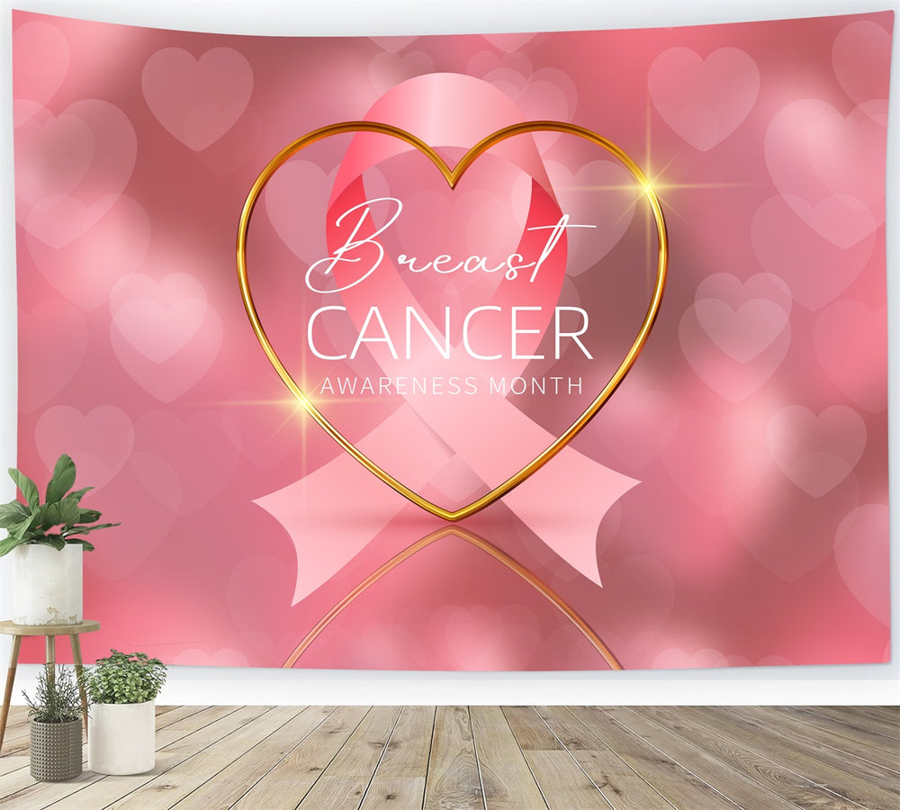 Breast Cancer Awareness Photo Backdrop Sparkling Heart Pink Backdrop X