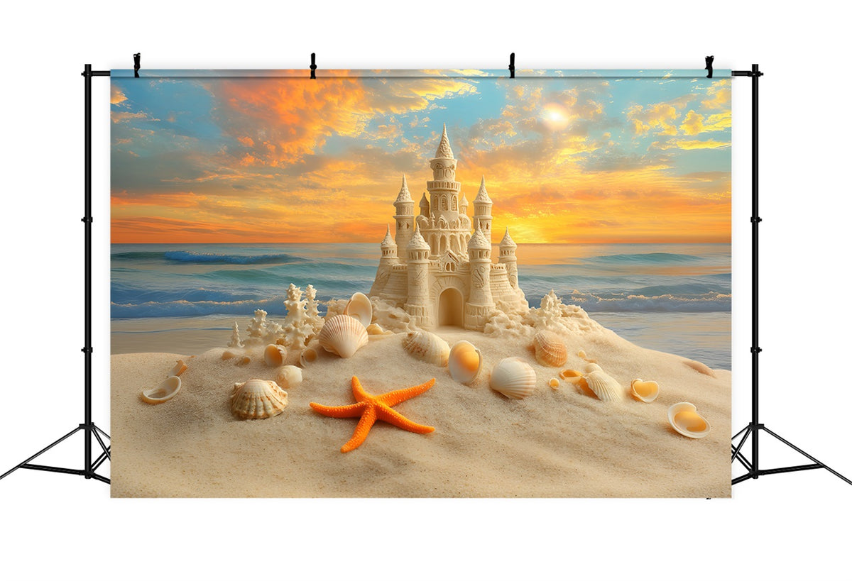 Beach Sand Backdrop Sunset Sandcastle Starfish Summer Backdrop ZXY3-15