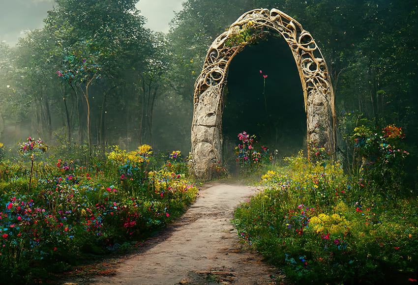 Mysterious Forest Flower Arch Entrance Backdrop D1016 – Dbackdrop