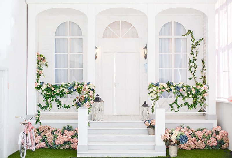 House Doorway Flowers Decorated Door Backdrop D1019
