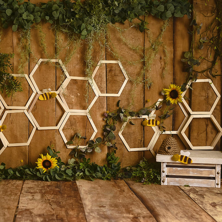 Sunflower Bee Wood Wall Photography Backdrop D1064 – Dbackdrop