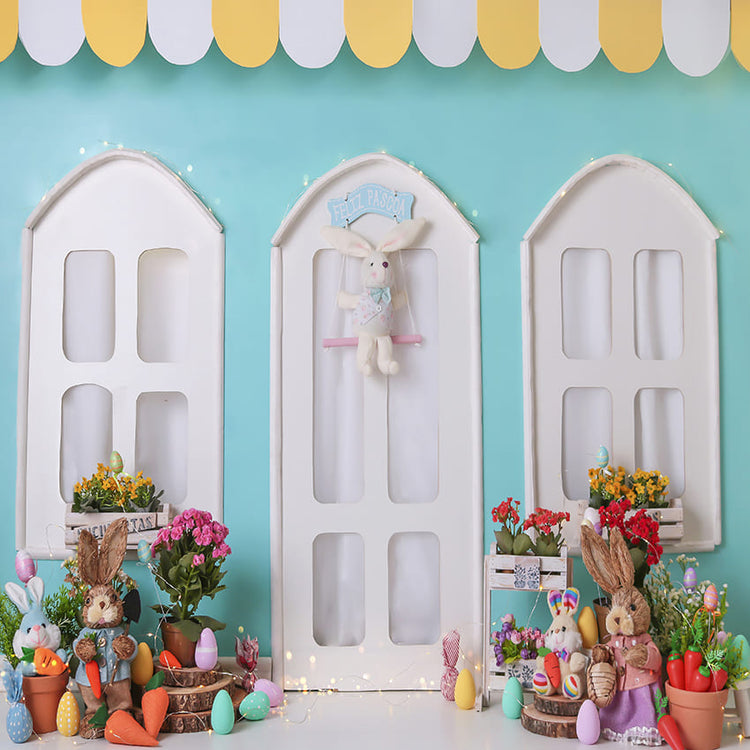 Easter Flowers Bunny Shop Window Backdrop D1072 – Dbackdrop