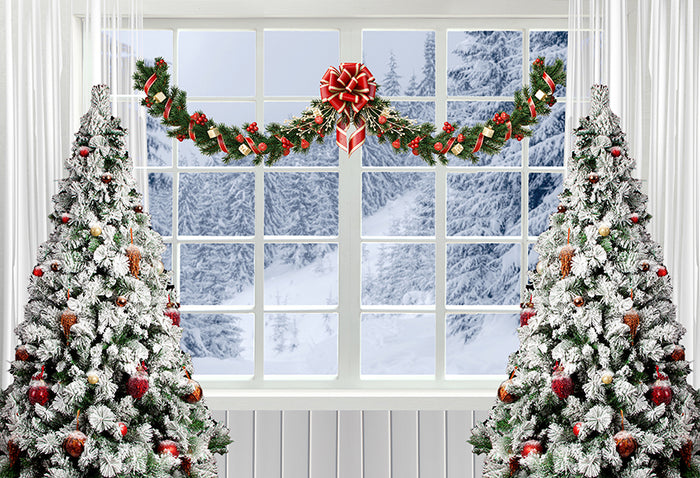 Christmas Winter Snow Scene Window Photo Shoot Backdrop D824