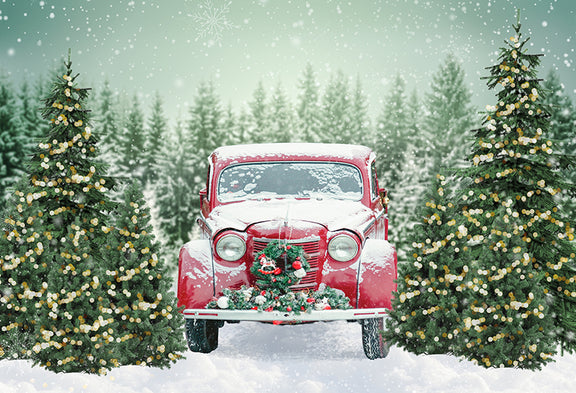 Christmas Red Car Winter Photoshoot Backdrop D856 – Dbackdrop