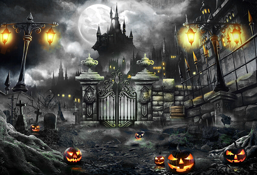 Halloween Night Gate Castle Photography Backdrop D909 – Dbackdrop