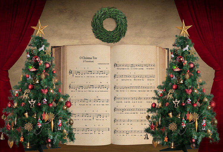 Christmas Tree Carol Stage Curtain Backdrop D927 – Dbackdrop