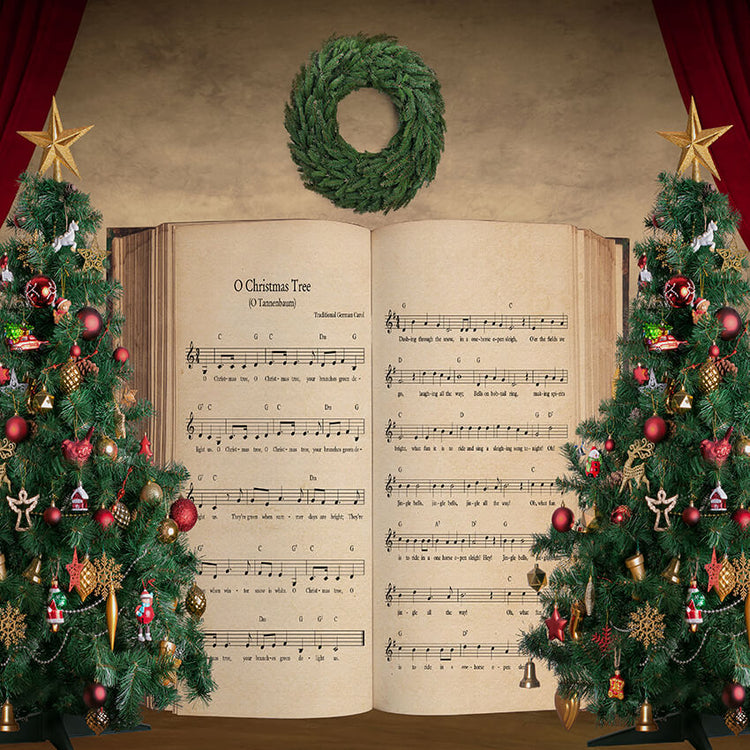 Christmas Tree Carol Stage Curtain Backdrop D927 – Dbackdrop