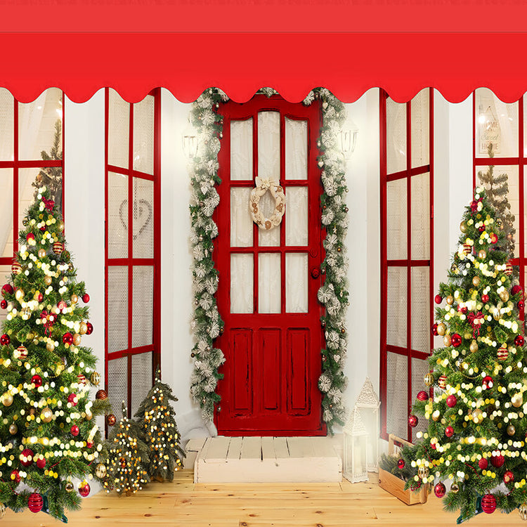 Christmas Shop Door Sparking Tree Backdrop D935 – Dbackdrop
