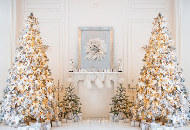 Decorated House Christmas Tree Gifts Backdrop D939 – Dbackdrop