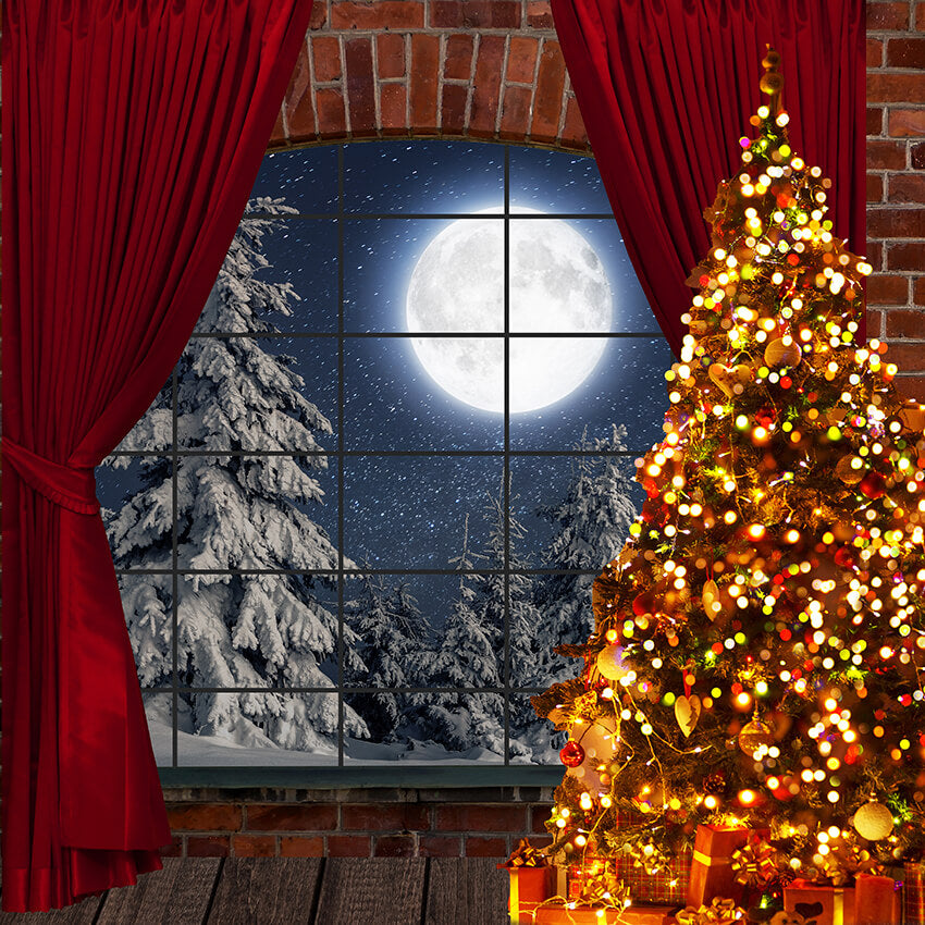 Christmas Tree Window Moon Backdrop D947 – Dbackdrop