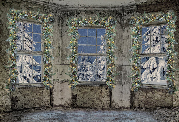 Outside Castle Winter Snow Tree Backdrop D951
