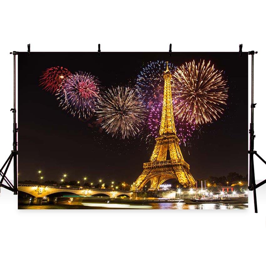 Night Paris Eiffel Tower Fireworks Backdrop for Photo G-169 – Dbackdrop