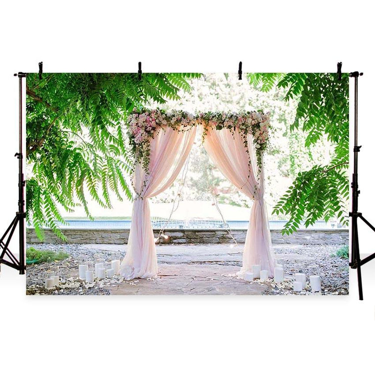 Wedding Backdrops Pink Curtain Green Leaves G-208 – Dbackdrop