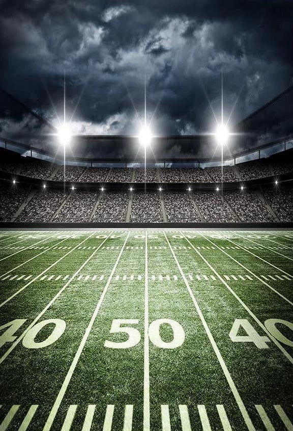 Football Field Backdrop Stadium Lights Green Lawn Background G-305 ...
