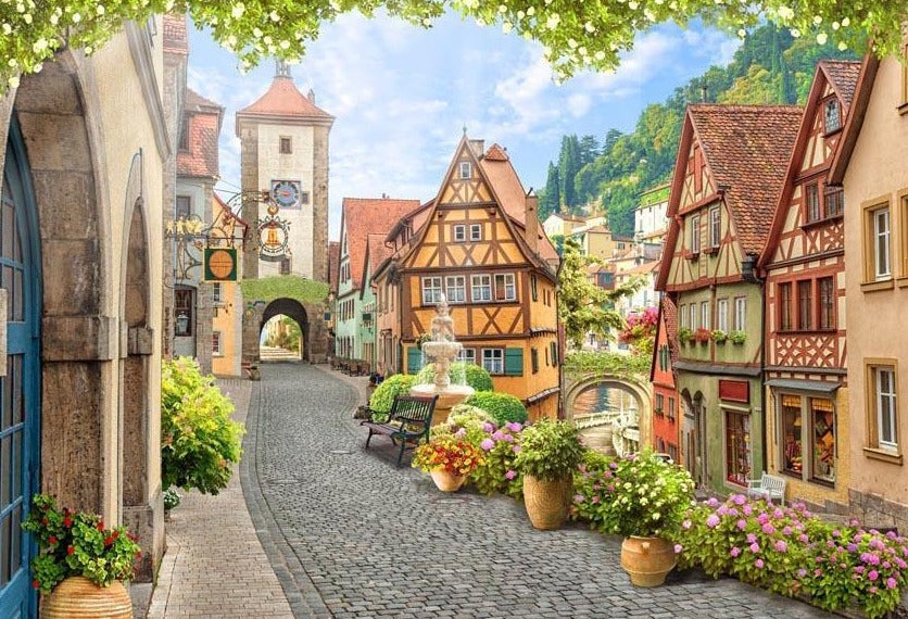 Beautiful Town Spring Flower Backdorp for Photography G-601 – Dbackdrop