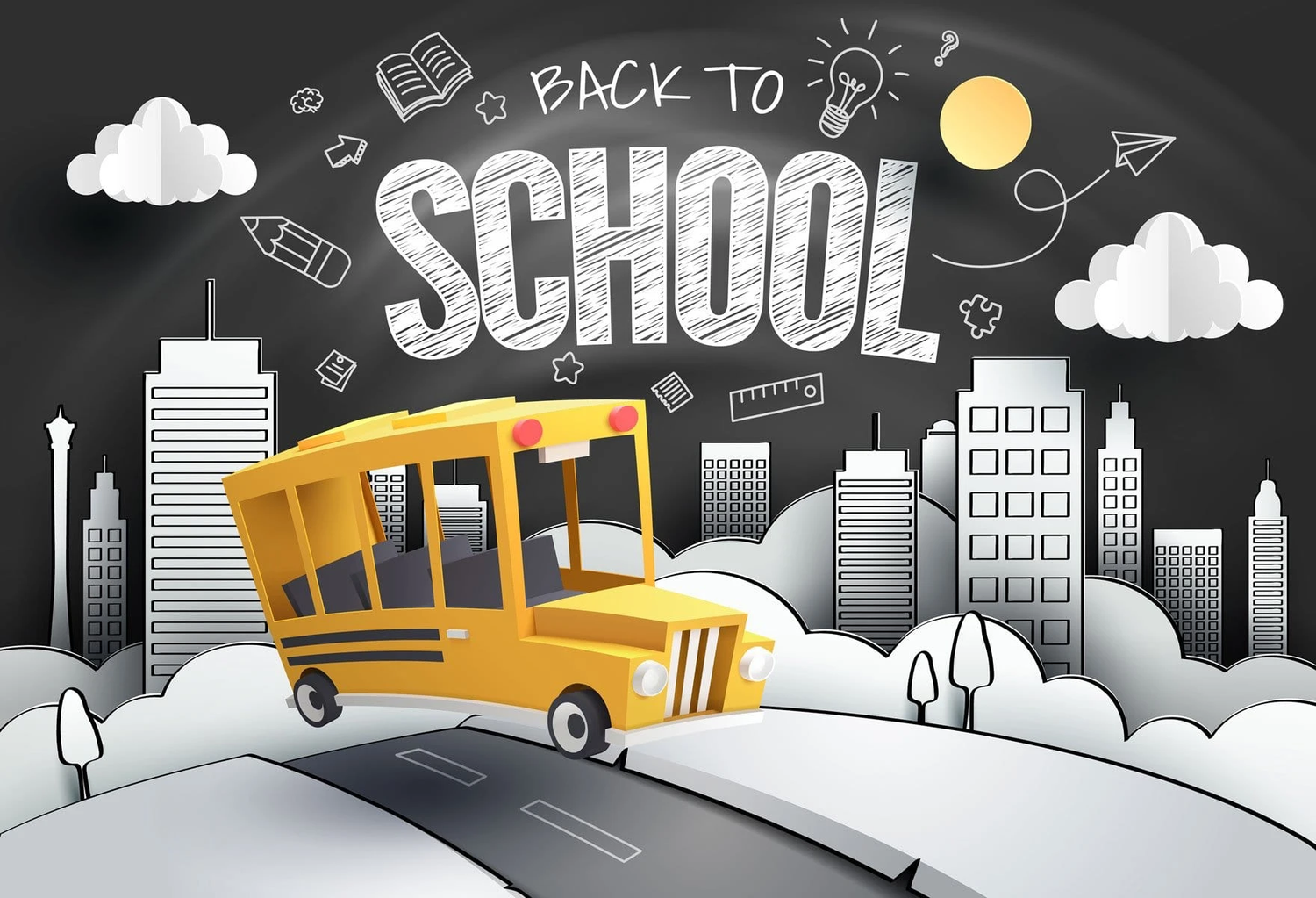 School Bus Back to School Children Photo Booth Backdrop G16