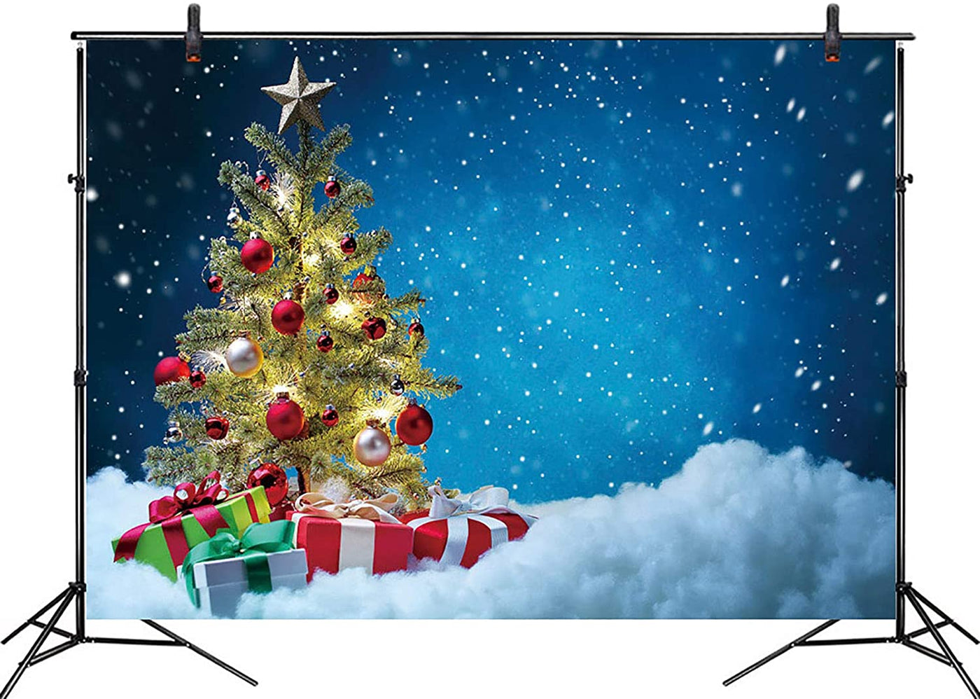 Christmas Tree Blue Background Snow Photography Backdrop KAT-186