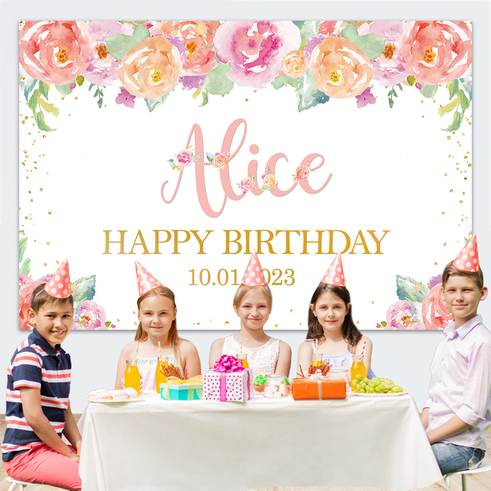 Custom Birthday Flower Backdrop for Party Decor M-03 – Dbackdrop