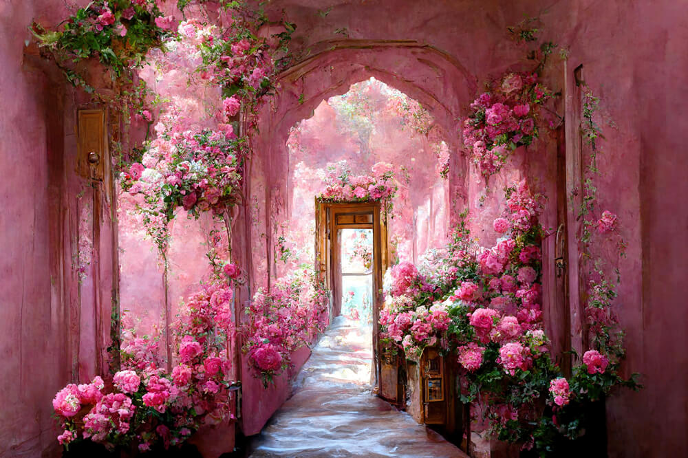 Pink Flower Corridor Painting Photography Backdrop M-26 – Dbackdrop
