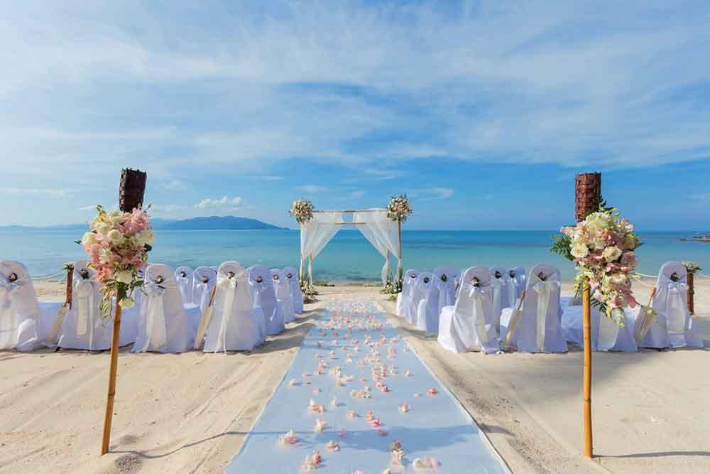 Beautiful Seaside Wedding Backdrops With Flower MJ00047 – Dbackdrop