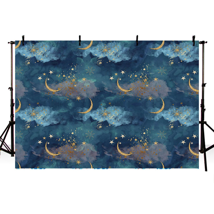 Beautiful Blue Sky Stars and Moon Backdrop for Photography NB-347 ...